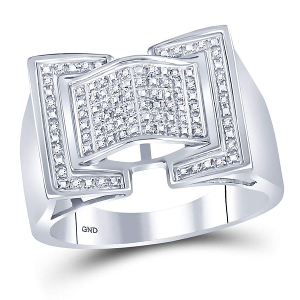 Sterling Silver Mens Round Diamond Domed Rectangle Cluster Ring 1/8 ...