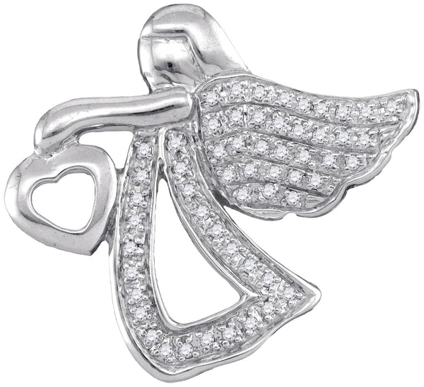 Sterling Silver Womens Round Diamond Angel Heart Religious Pendant 1/8 ...