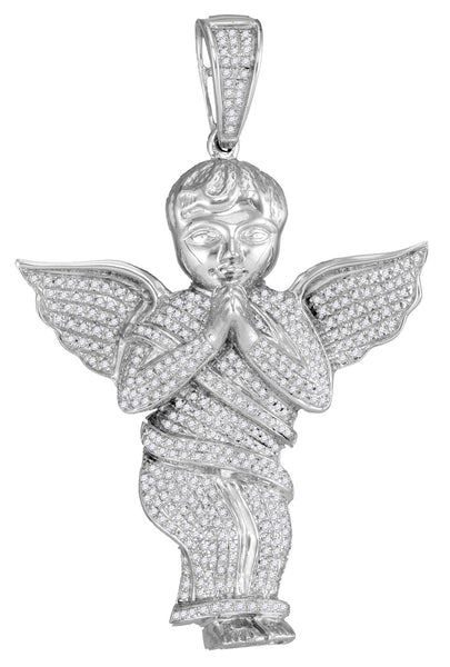 10kt White Gold Mens Praying Angel Pendant with Diamonds 1.00 Cttw ...
